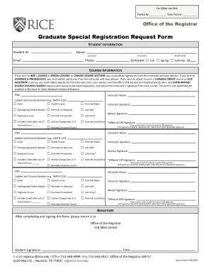 Fillable Online registrar rice Posted y Fax Email Print - pdfFiller