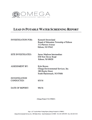 Fillable Online LEAD IN POTABLE WATER SCREENING REPORT Fax Email Print ...