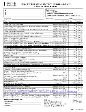 Fillable Online REQUEST FOR VITAL RECORDS FORMS AND TAGS Fax Email ...
