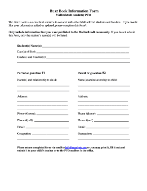 Fillable Online Buzz Book Information Form Fax Email Print - pdfFiller