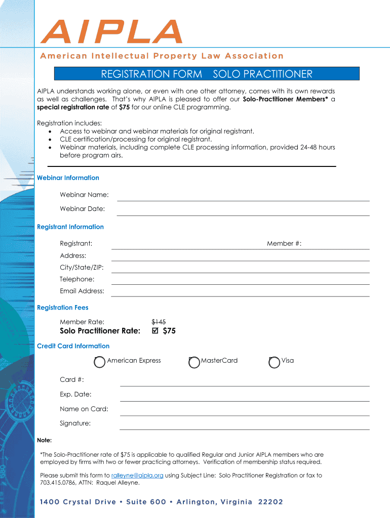 Fillable Online aipla REGISTRATION FORM SOLO PRACTITIONER Fax Email ...