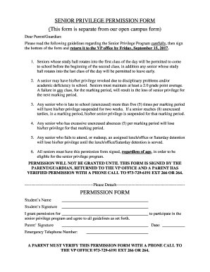 Fillable Online SENIOR PRIVILEGE PERMISSION FORM Fax Email Print ...