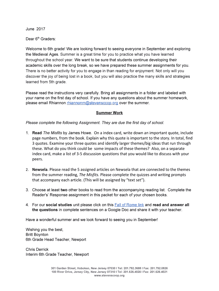 Fillable Online Dear 6th Graders: Fax Email Print - pdfFiller