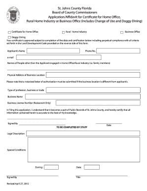 Fillable Online Application/Affidavit for Certificate for Home Office ...