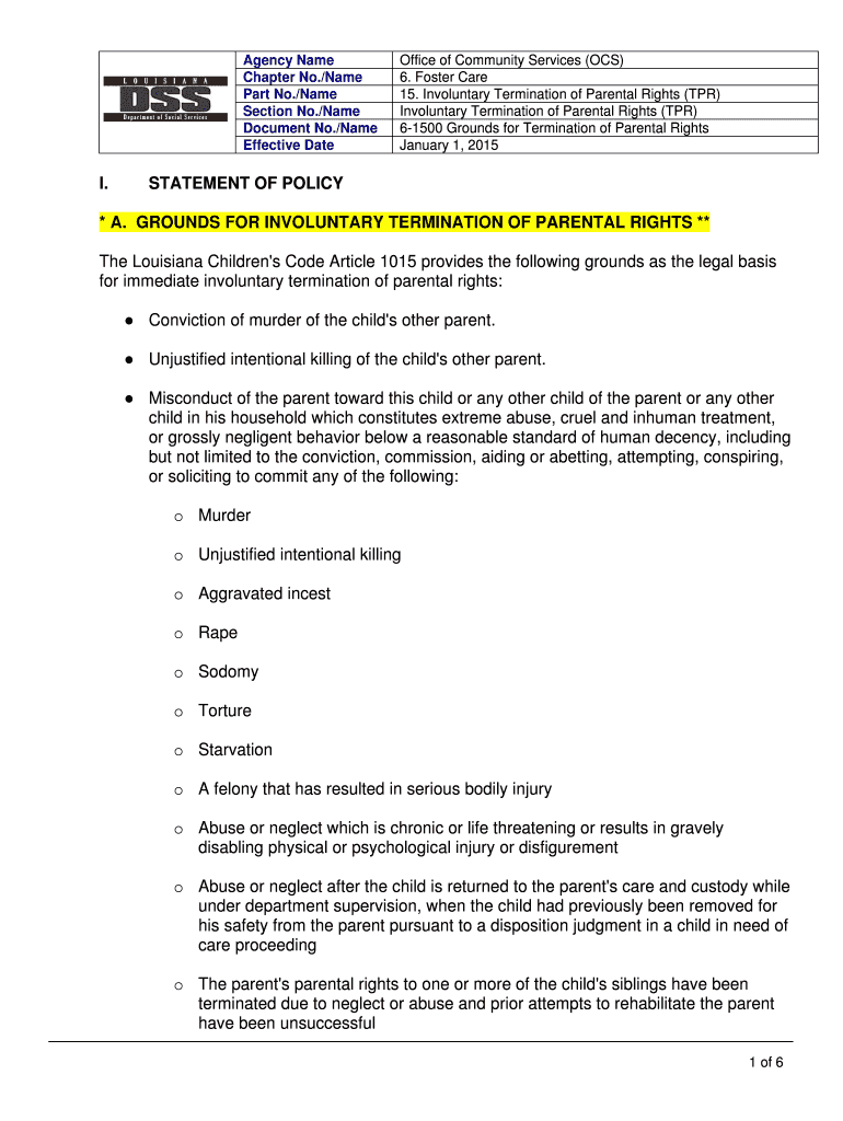 Fillable Online Involuntary Termination of Parental Rights (TPR) Fax ...