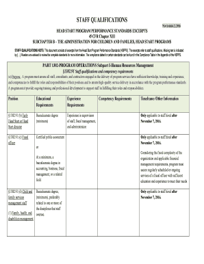 Fillable Online HEAD START PROGRAM PERFORMANCE STANDARDS EXCERPTS Fax ...