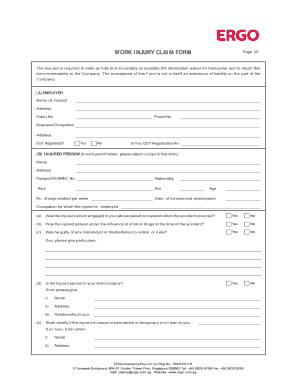 Fillable Online WORK INJURY CLAIM FORM Fax Email Print - pdfFiller