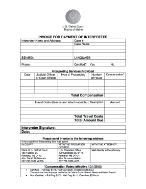 Fillable Online med uscourts INVOICE FOR PAYMENT OF INTERPRETER Total ...