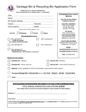 Fillable Online Garbage Bin & Recycling Bin Application Form Fax Email ...