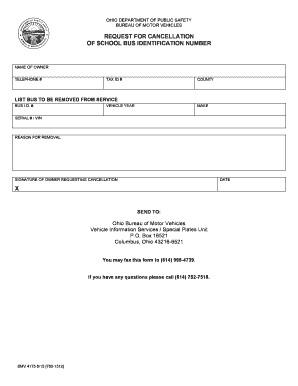 Fillable Online publicsafety ohio OF SCHOOL BUS IDENTIFICATION NUMBER ...