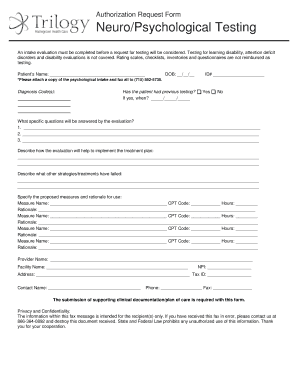 Fillable Online Neuro/Psychological Testing Fax Email Print - pdfFiller