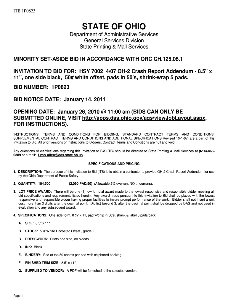 Fillable Online INVITATION TO BID FOR: HSY 7002 4/07 OH-2 Crash Report ...