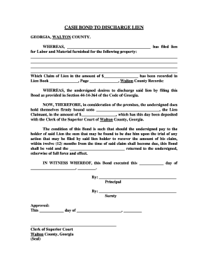 Fillable Online CASH BOND TO DISCHARGE LIEN Fax Email Print - pdfFiller