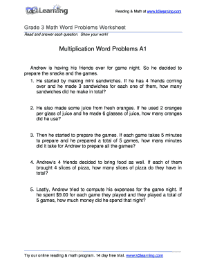 Fillable Online Multiplication Word Problems A1 Fax Email Print - pdfFiller