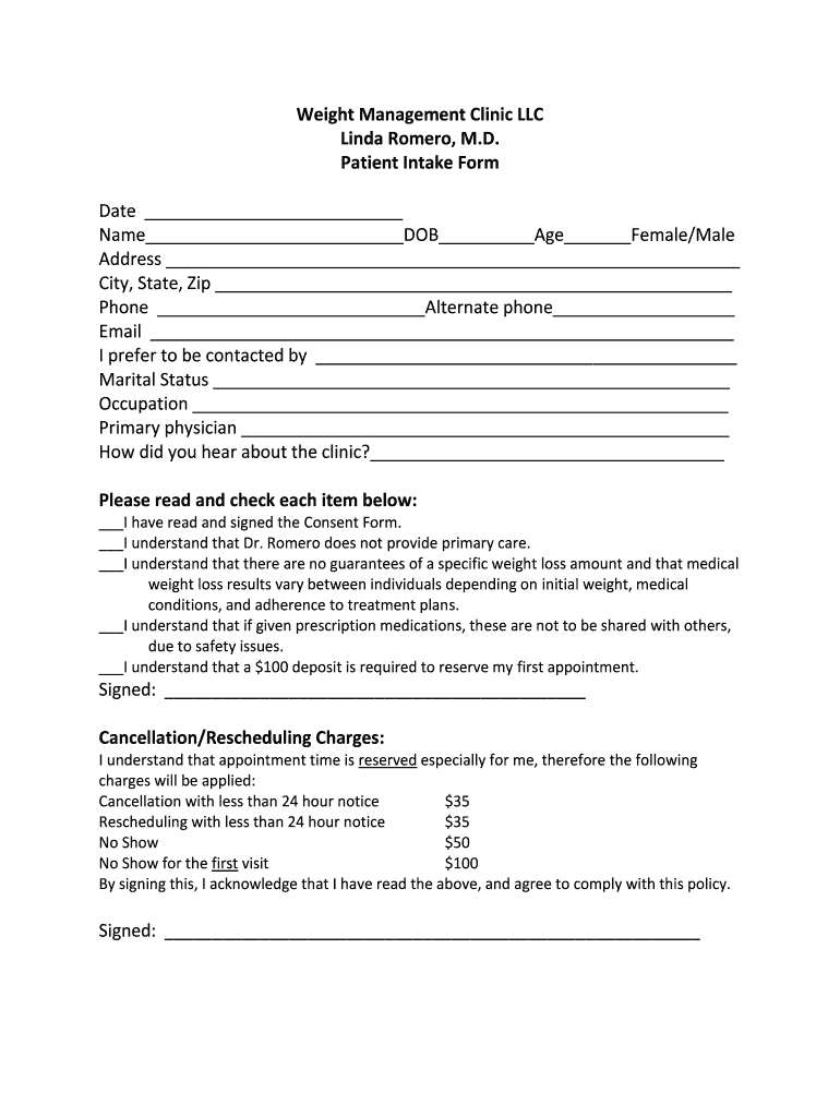 Fillable Online Weight Management Clinic LLC Fax Email Print - pdfFiller