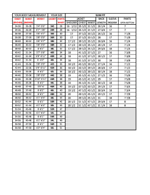 Fillable Online Trespass Size Chart.xlsx Fax Email Print - pdfFiller