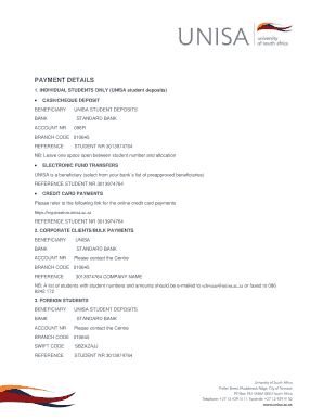 Fillable Online INDIVIDUAL STUDENTS ONLY (UNISA student deposits) Fax ...