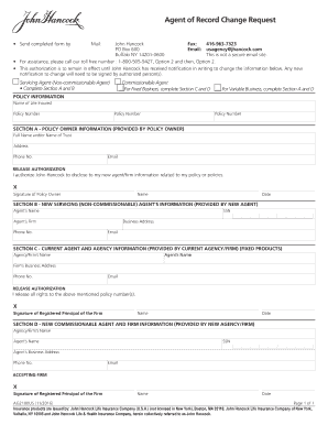Fillable Online Agent of Record Change Request Fax Email Print - pdfFiller