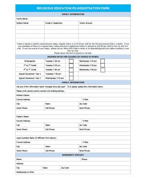 Fillable Online RELIGIOUS EDUCATION RE-REGISTRATION FORM Fax Email ...