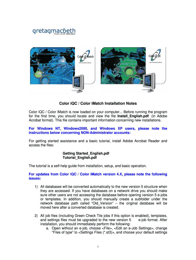 Fillable Online Color iQC / Color iMatch Installation Notes Fax Email ...