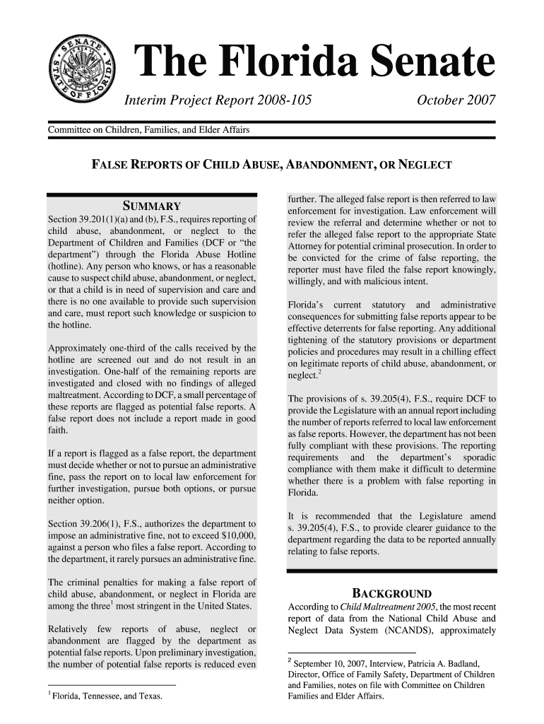 Fillable Online FALSE REPORTS OF CHILD ABUSE, ABANDONMENT, OR NEGLECT ...