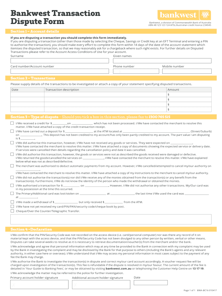 Fillable Online Bankwest Transaction Fax Email Print - pdfFiller