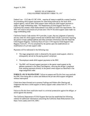 Fillable Online CHILD SUPPORT REGISTRY FORM FL-191 Fax Email Print ...