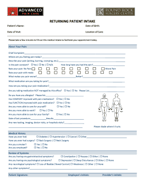 Fillable Online RETURNING PATIENT INTAKE Fax Email Print - pdfFiller