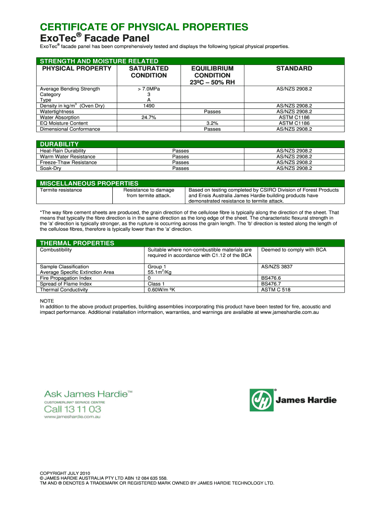 Fillable Online CERTIFICATE OF PHYSICAL PROPERTIES Fax Email Print ...