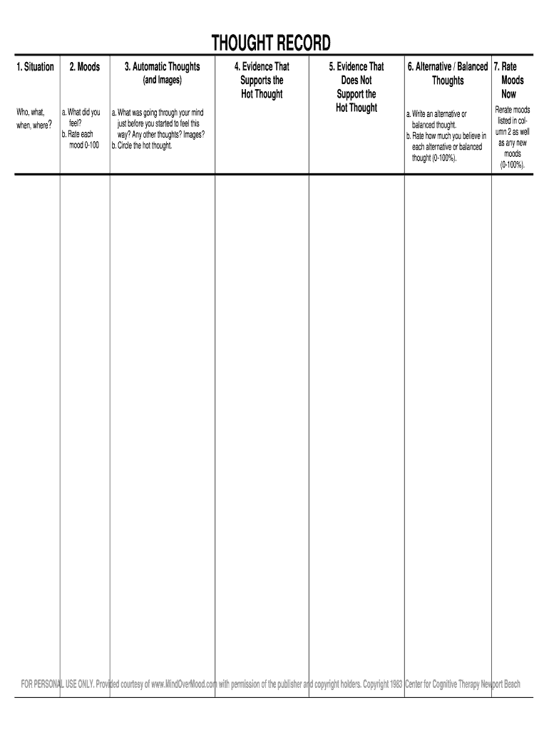 Fillable Online THOUGHT RECORD Fax Email Print - pdfFiller