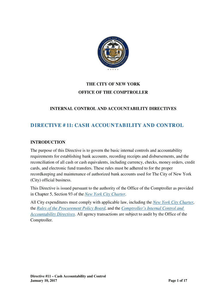 Fillable Online DIRECTIVE #11: CASH ACCOUNTABILITY AND CONTROL Fax ...