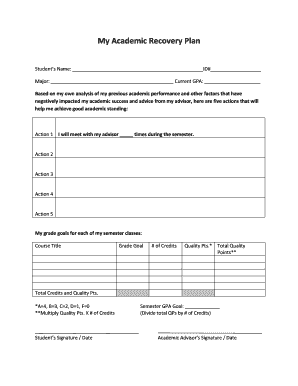 Fillable Online My Academic Recovery Plan Fax Email Print - pdfFiller