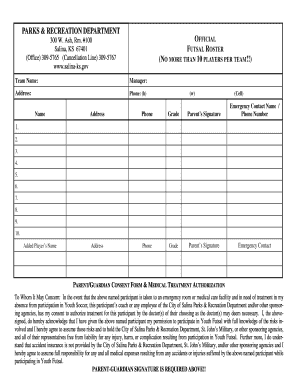 Fillable Online FUTSAL ROSTER Fax Email Print - pdfFiller