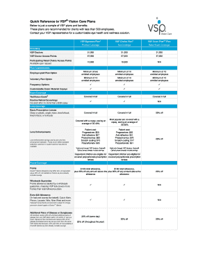 Fillable Online Quick reference to VSP Vision care plans Fax Email ...