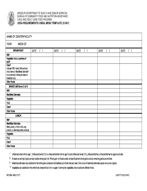 Fillable Online USDA REQUIREMENTS 6 MEAL MENU TEMPLATE (5 DAY) Fax ...