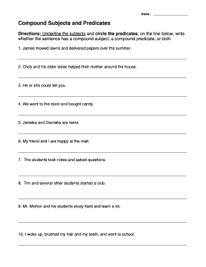 Fillable Online Compound Subjects and Predicates Fax Email Print ...