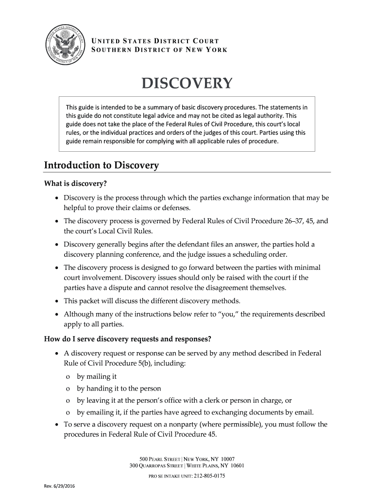 Fillable Online Fillable Discovery Guide for Pro Se Litigants Fax Email ...