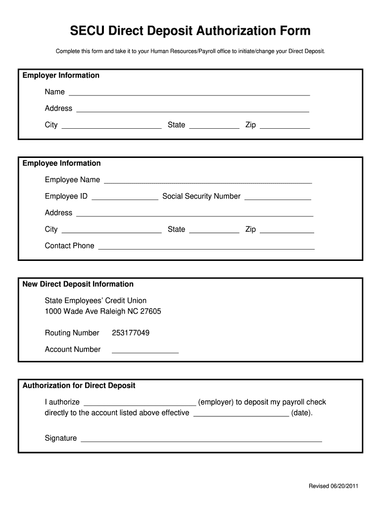 Direct Deposit Form Secu Fill Online Printable Fillable Blank PdfFiller