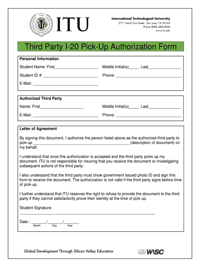 Fillable Online Third Party I-20 Pick-Up Authorization Form Fax Email Print - pdfFiller