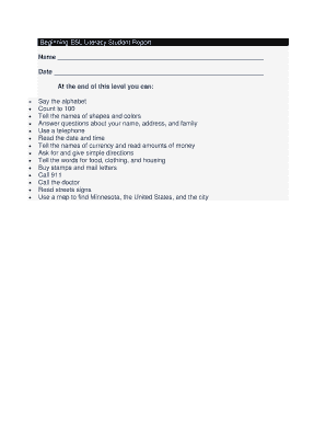 Fillable Online Beginning ESL Literacy Student Report Fax Email Print ...