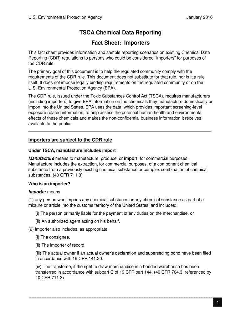 Fillable Online epa TSCA Chemical Data Reporting Fact Sheet: Importers ...