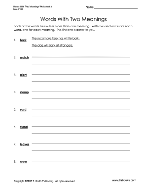 Fillable Online Words With Two Meanings Worksheet 3. Write a sentence ...