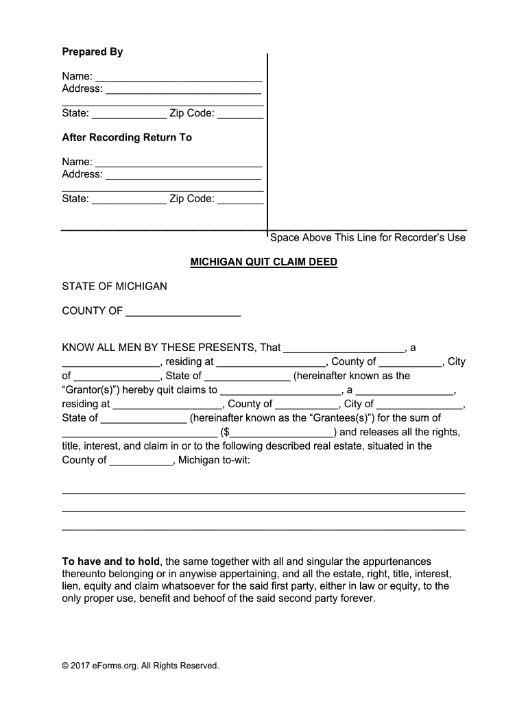 Fillable Online MICHIGAN QUIT CLAIM DEED Fax Email Print - pdfFiller