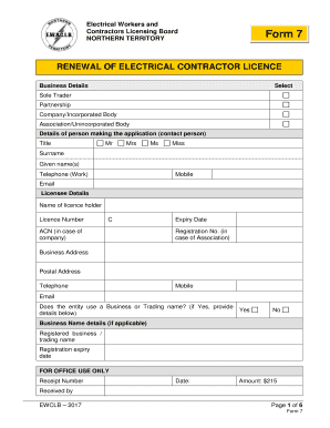 Fillable Online RENEWAL OF ELECTRICAL CONTRACTOR LICENCE Fax Email ...