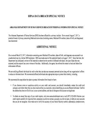 Fillable Online HIPAA DATA BREACH SPECIAL NOTICE Fax Email Print ...