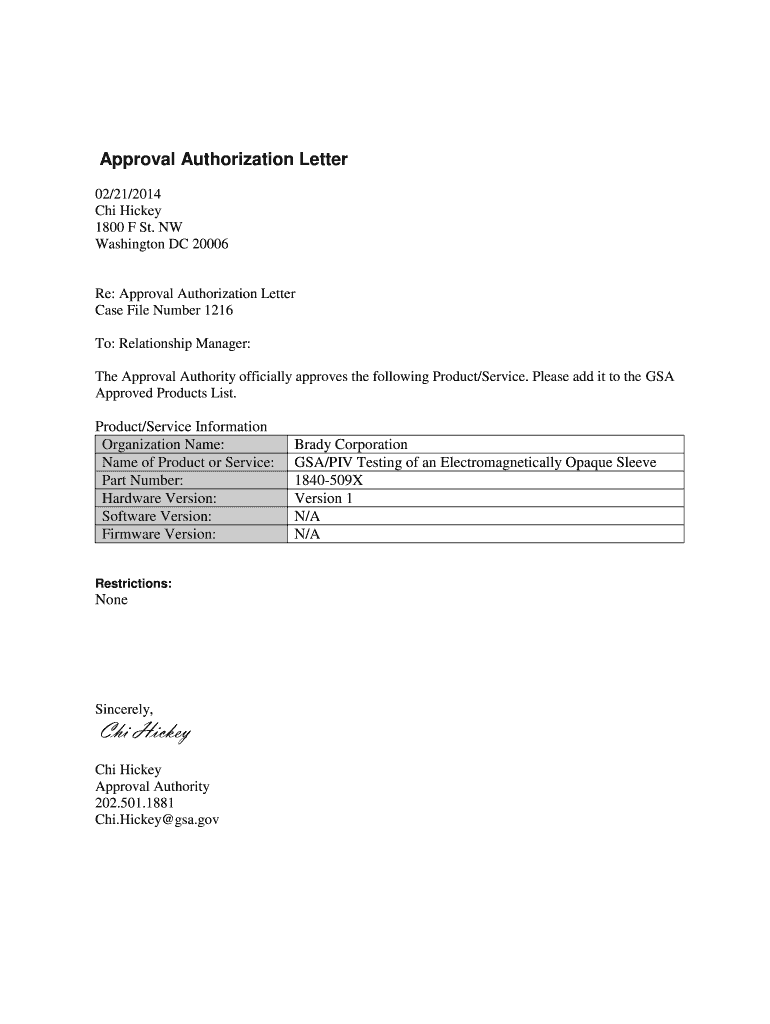 Fillable Online Approval Authorization Letter Fax Email Print - pdfFiller
