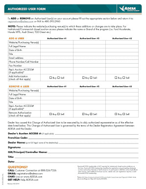 Fillable Online To ADD or REMOVE an Authorized User(s) on your account ...