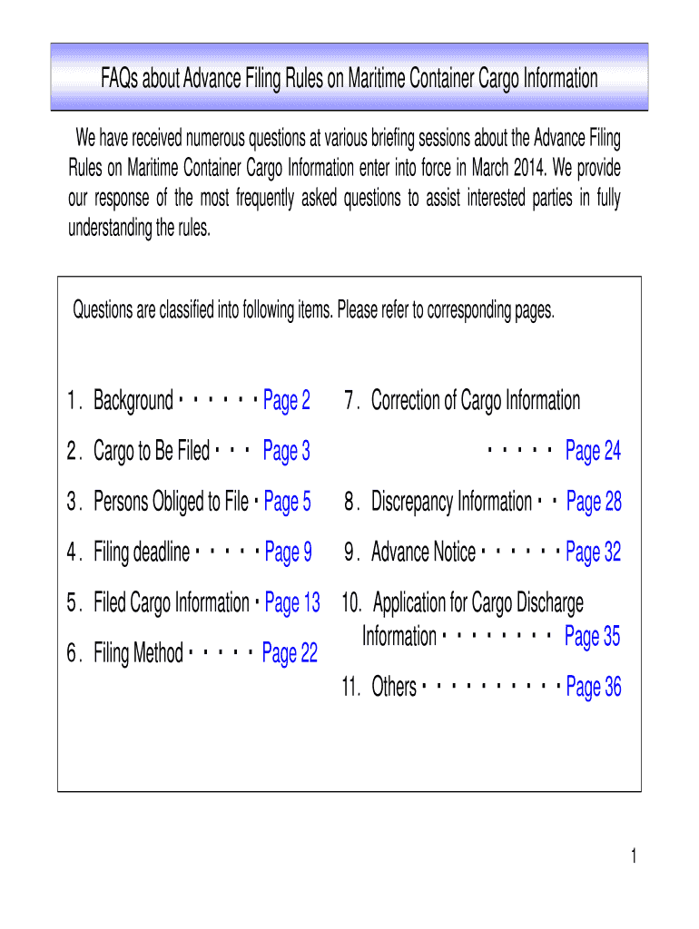 Fillable Online FAQs about Advance Filing Rules on Maritime Container ...