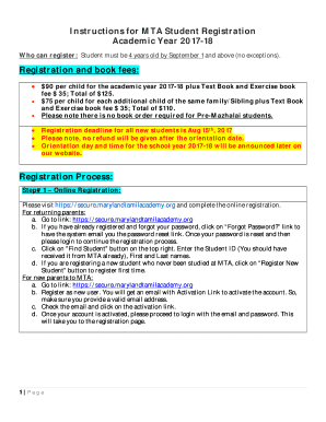 Fillable Online Instructions for MTA Student Registration Fax Email ...