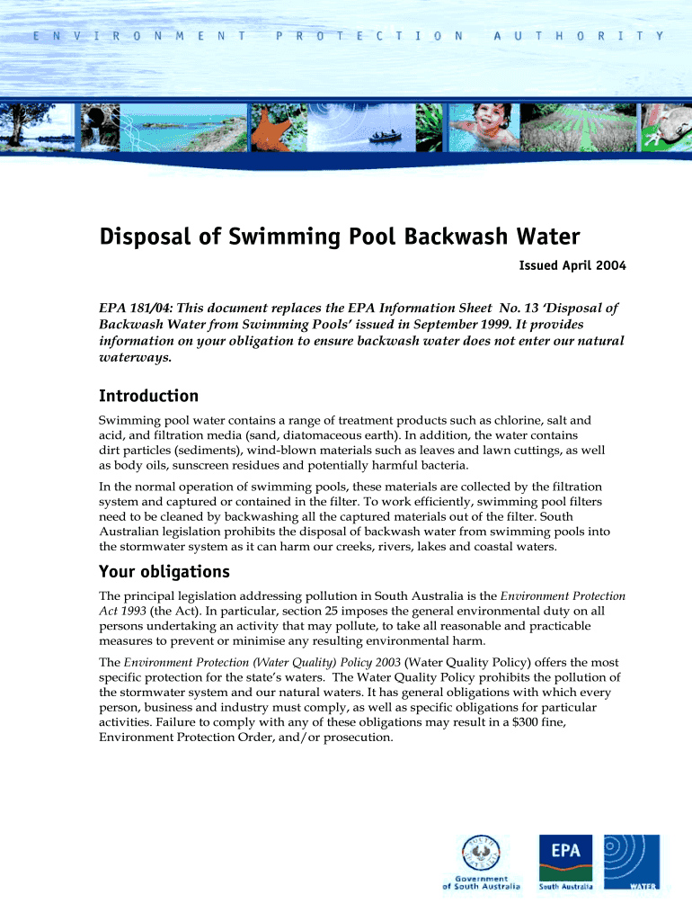 Fillable Online Disposal of Swimming Pool Backwash Water Fax Email ...